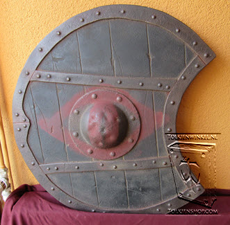 Orc half-moon wooden shield with metal knob